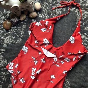 Swim | Padded Deep Red Floral Print Onepiece Swimsuit | Poshmark